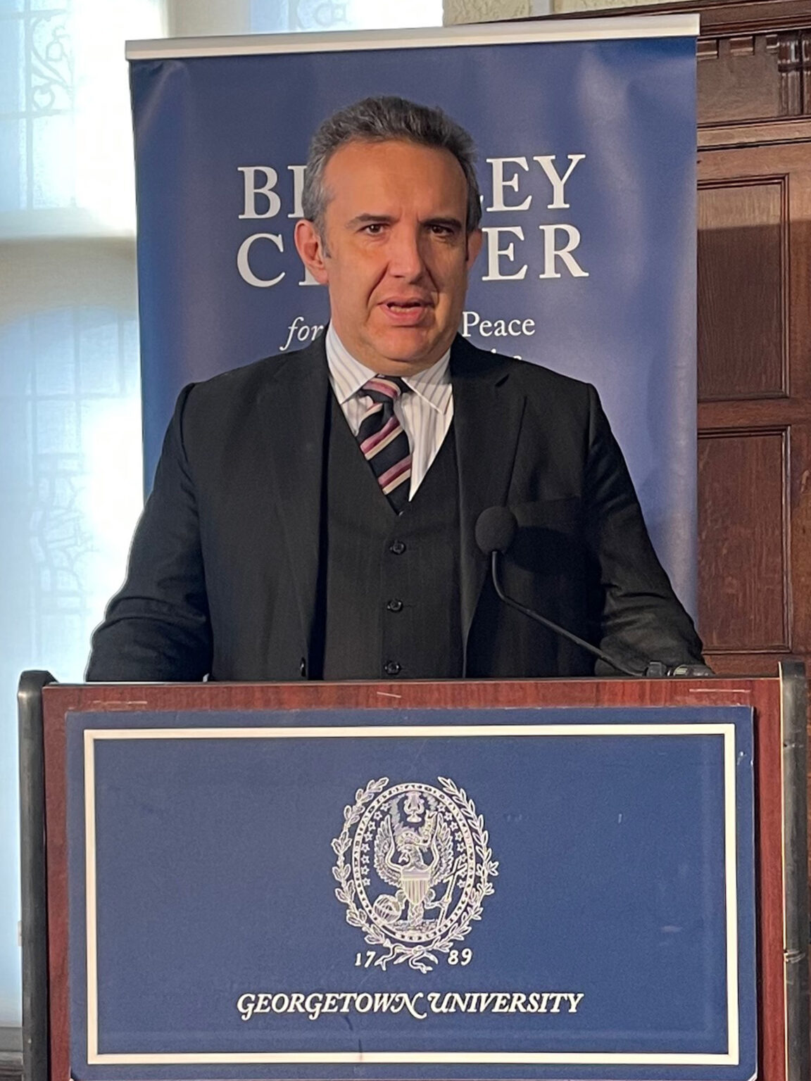 Peter Petkoff delivers an opening address at Georgetown University